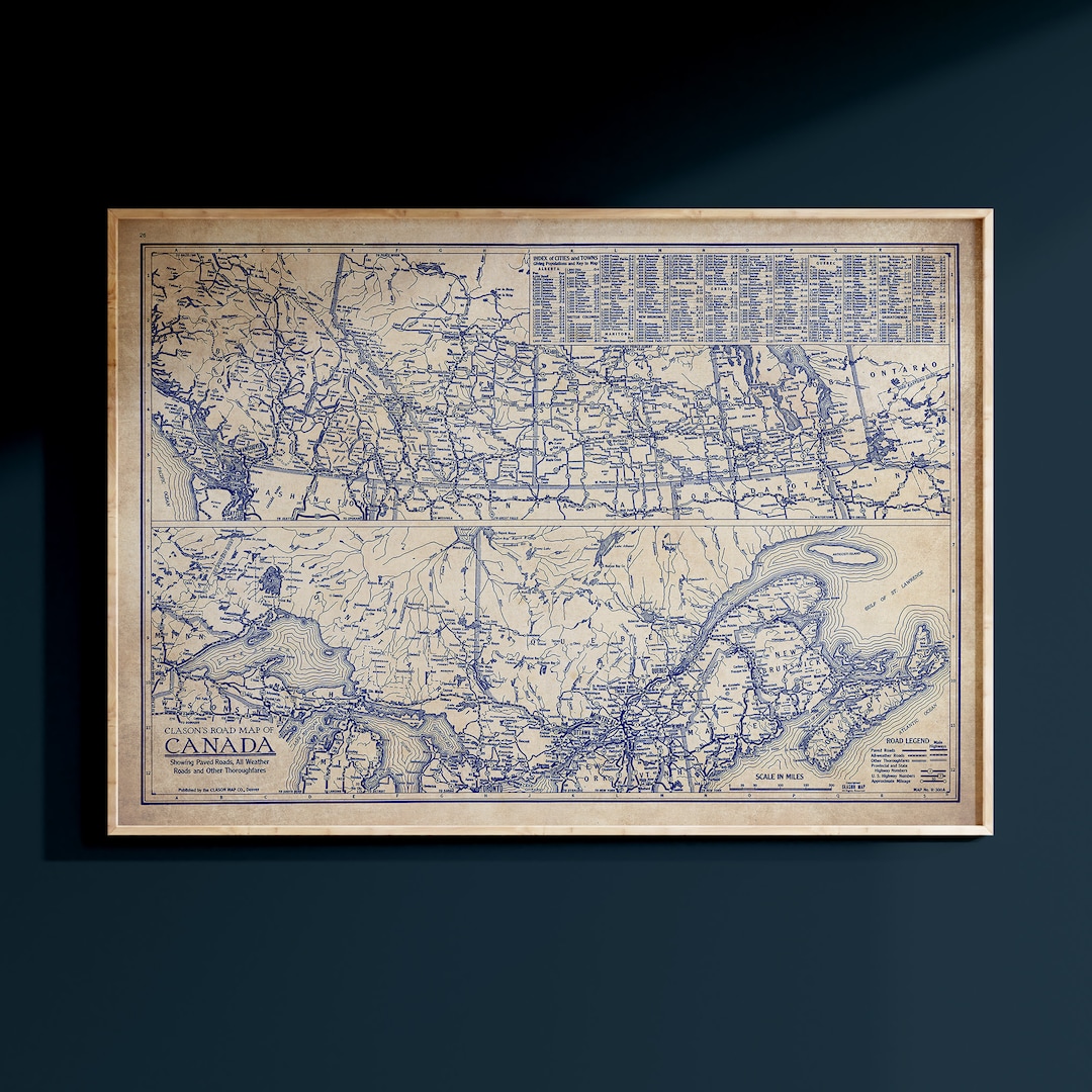 Canada Map, Vintage Canada Map, Old Blueprint Map, Map Poster, Vintage ...