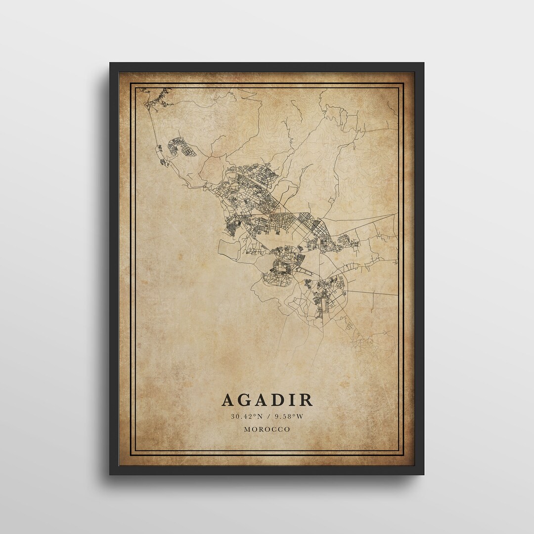Agadir Map Agadir Morocco Aged Effect Map Agadir Gift Map - Etsy