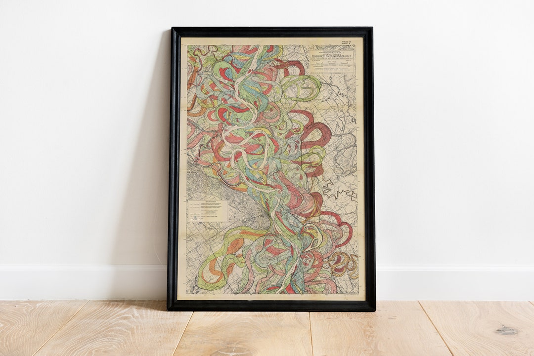 Mississippi River Meander Map, Vintage Geological Print (1944 Art ...