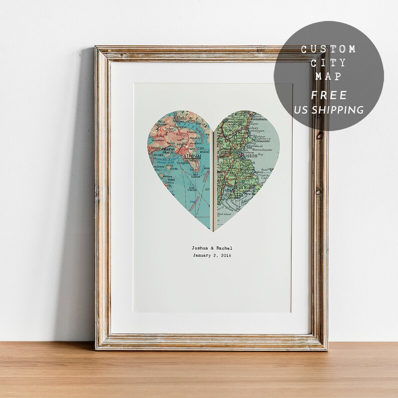 Personalized map Heart map print Anniversary gift Map | Etsy