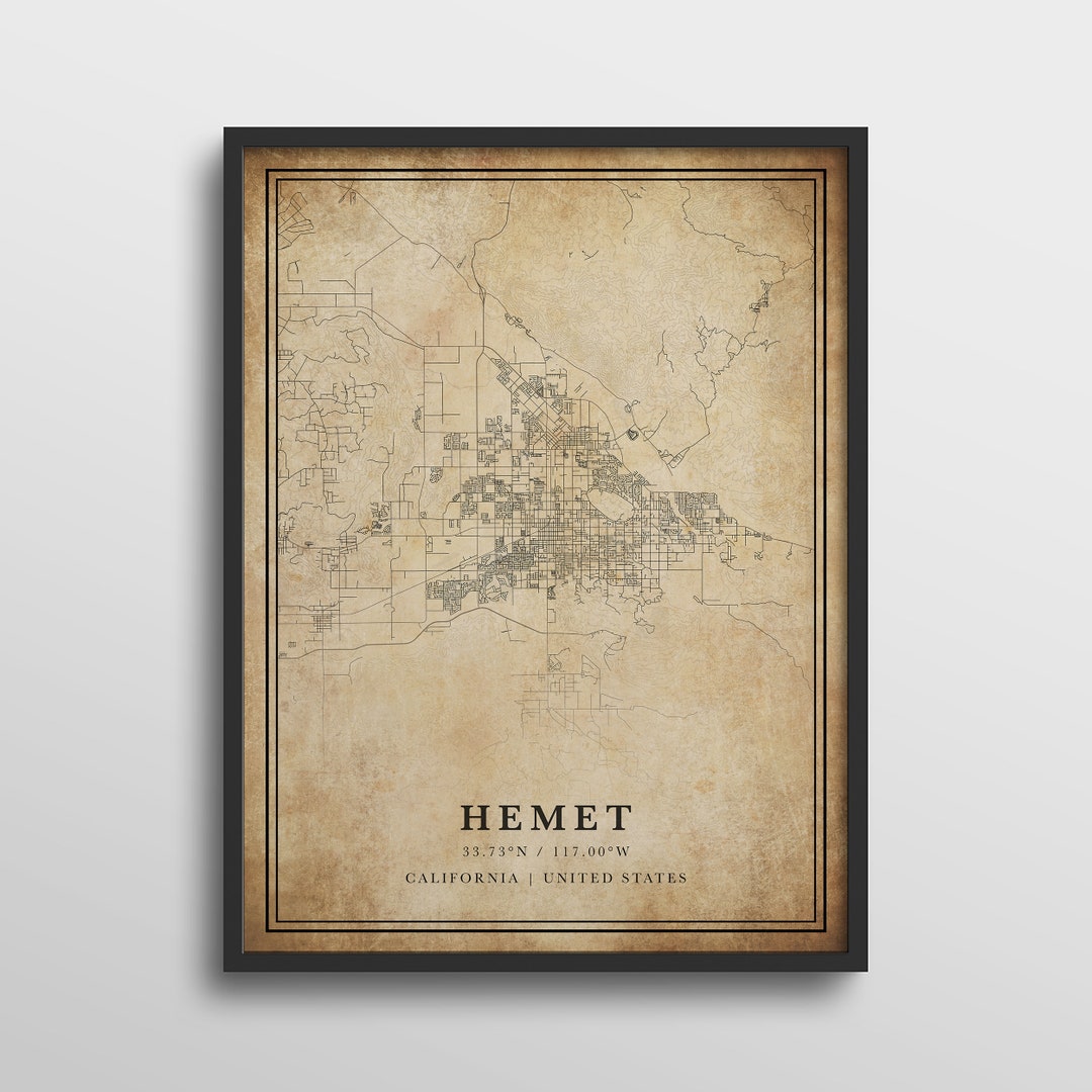 Hemet Map California Hemet Map Print Hemet Map Art Hemet - Etsy