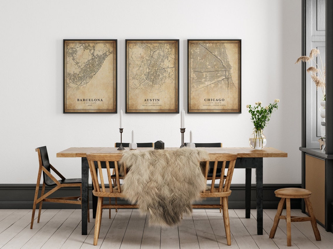 Custom City Maps Set of Three Personalized Maps Canvas Map - Etsy