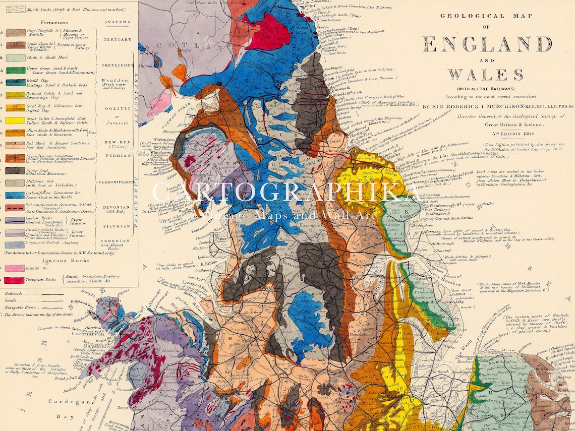 Geologic Map Geologic Map of England and Wales Old - Etsy Canada