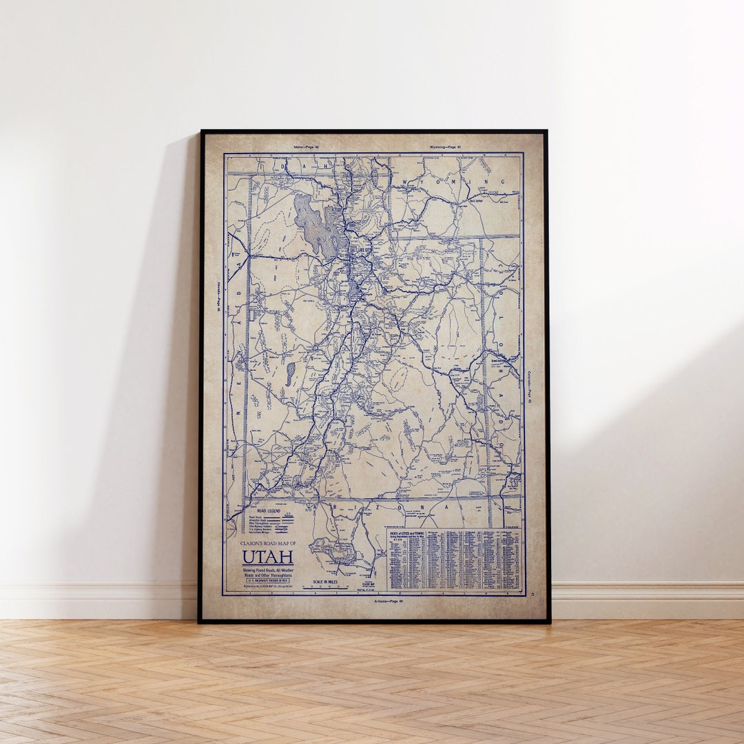 Vintage Utah Map Poster - 1930s Blueprint Style Wall Art - Etsy