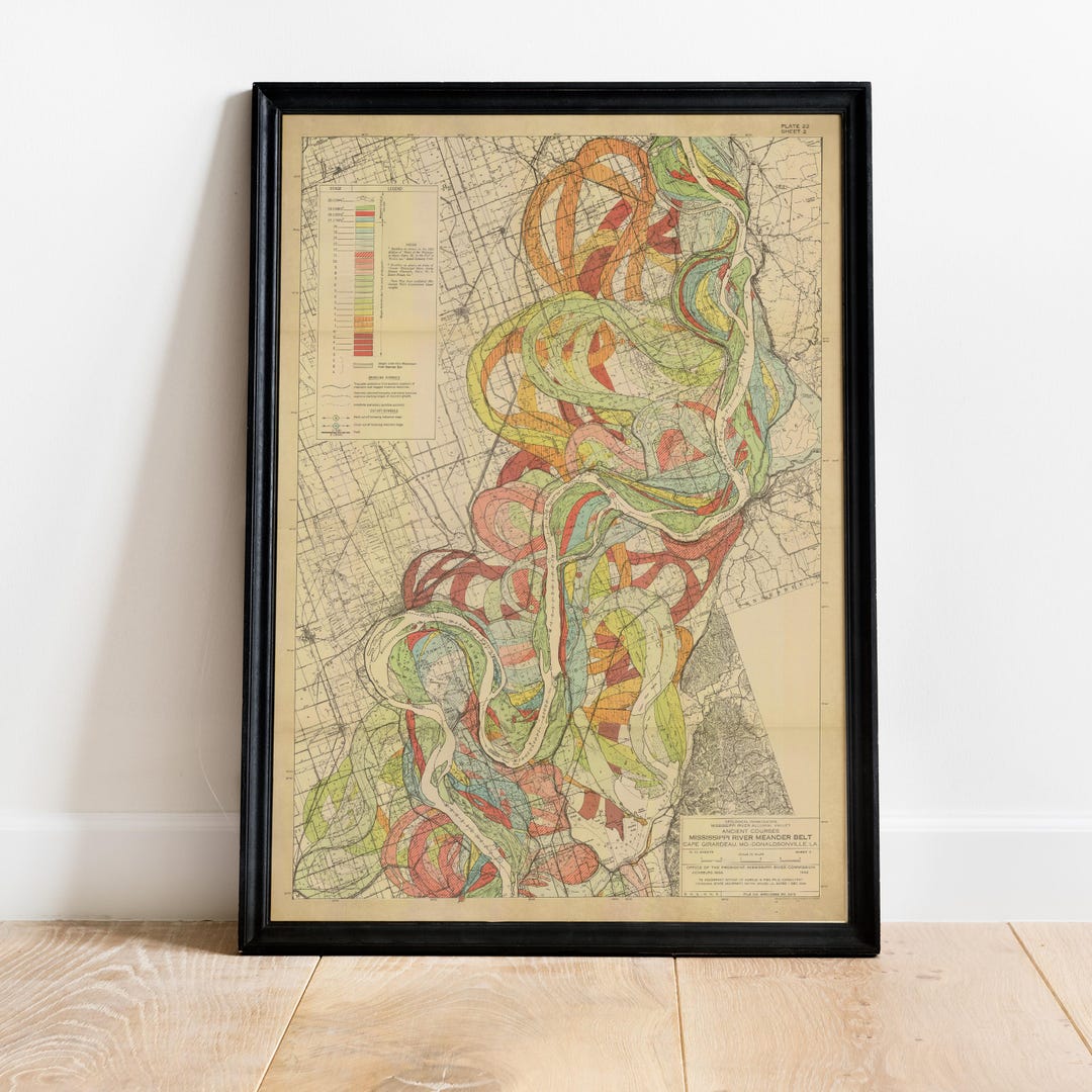 Mississippi River Meander Map Print: Commerce to New Madrid, MO, Plate ...