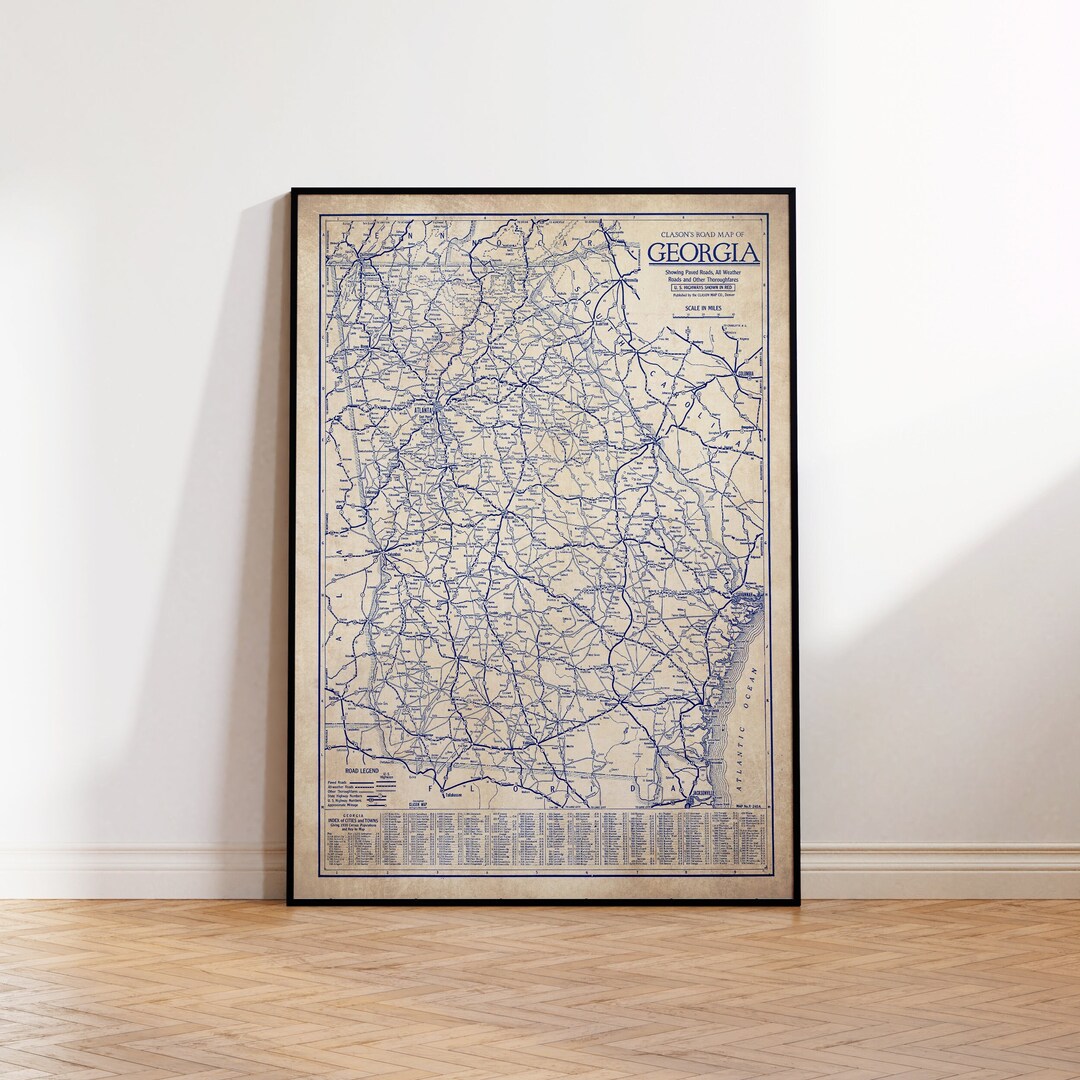Georgia Map, Vintage Georgia Map, Old Blueprint Map, Map Poster ...