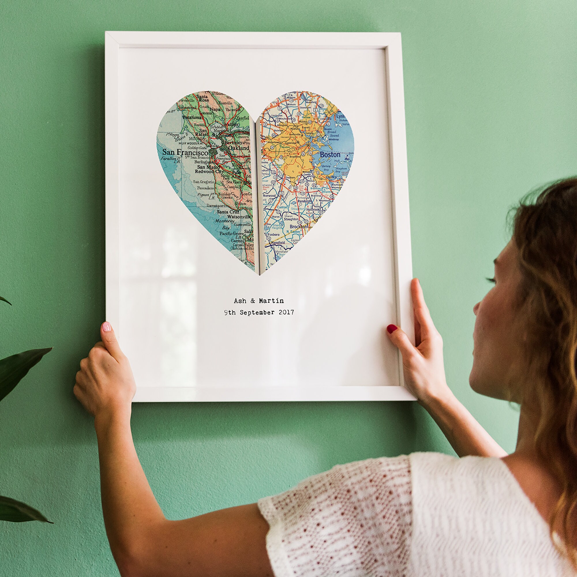 Personalized map Heart map print Anniversary gift Map | Etsy