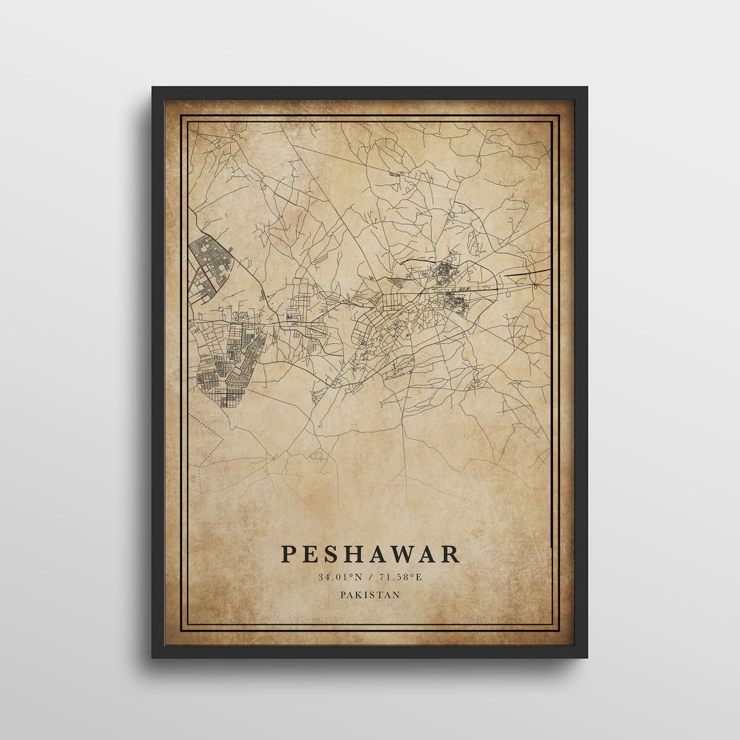 Peshawar Map Pakistan Peshawar Map Print Peshawar Map Art - Etsy