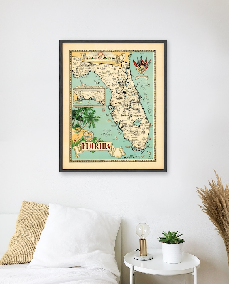 Vintage Map of Florida Florida Pictorial Map Vintage Map | Etsy