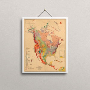 Vintage Geologic Map, Geologic Map of North America, Old Geological Map ...