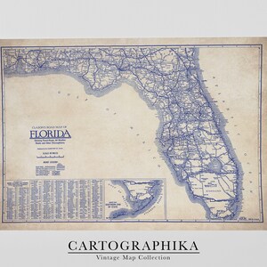 Florida Map, Vintage Florida Map, Old Florida Map, Florida Blueprint ...