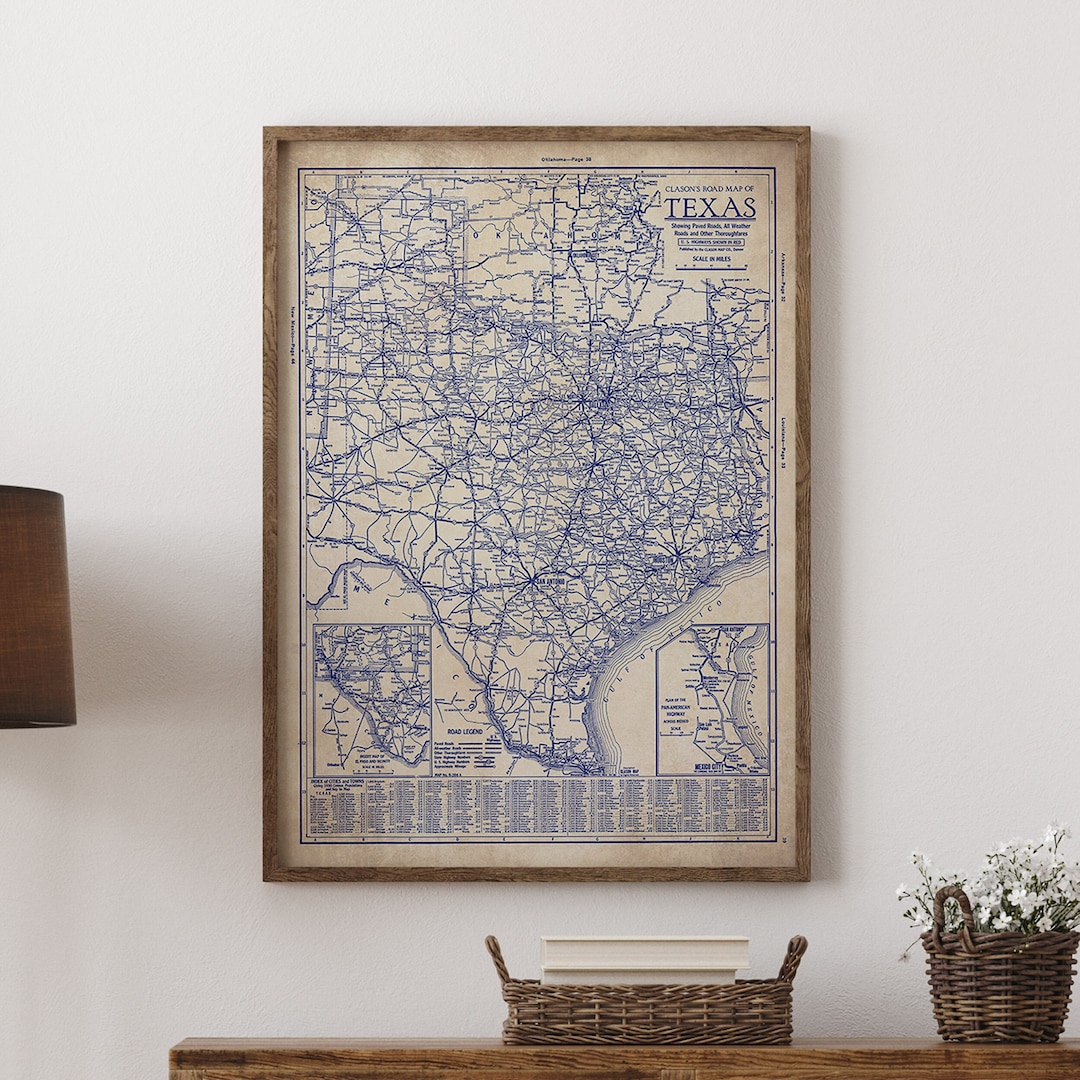 Texas Map, Vintage Texas Map, Texas Wall Art, Vintage Texas Blueprint ...