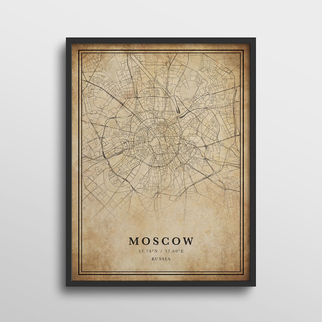 Moscow Map Russia Moscow Map Print Moscow Map Art Moscow - Etsy
