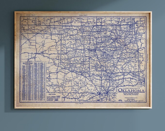 Oklahoma State Wall Map Large Print Poster - 36"wx24"h - Etsy