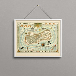Vintage Map Key West, Key West Pictorial Map, Vintage Map Print, Old ...
