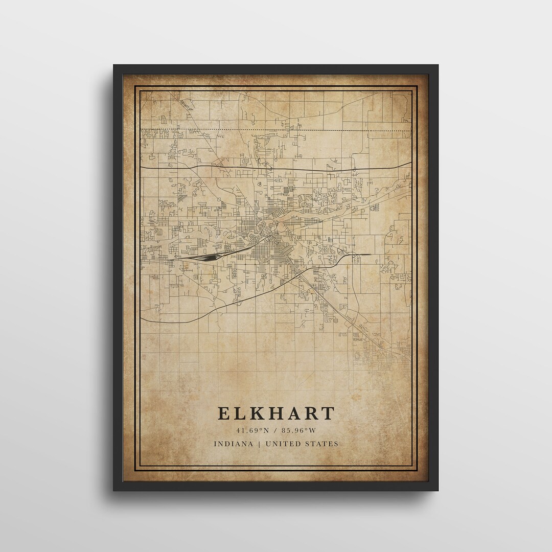 Elkhart Map Indiana Elkhart Map Print Elkhart Map Art - Etsy