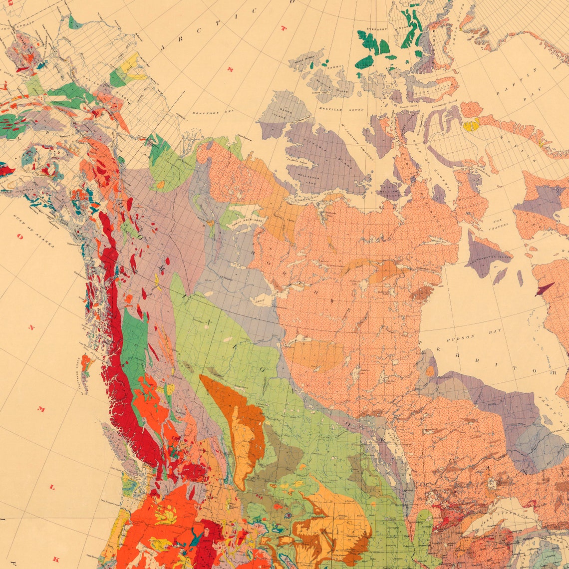 Vintage Geologic Map Geologic Map of North America Old - Etsy UK