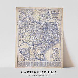 Texas Map, Vintage Texas Map, Texas Wall Art, Vintage Texas Blueprint ...