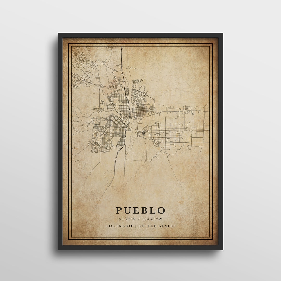 Pueblo Map Colorado Pueblo Map Print Pueblo Map Art - Etsy