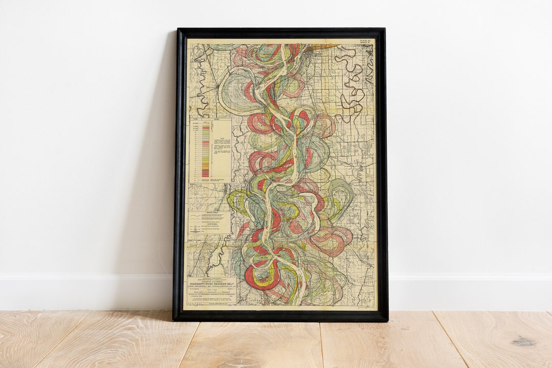 Mississippi Meander Map, Geological Vintage Map, Harold Fisk Map, River ...
