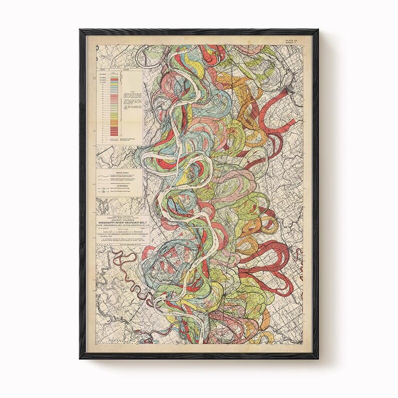 Vintage Mississippi River Meander Map Print: Helena AR to Rosedale MS ...