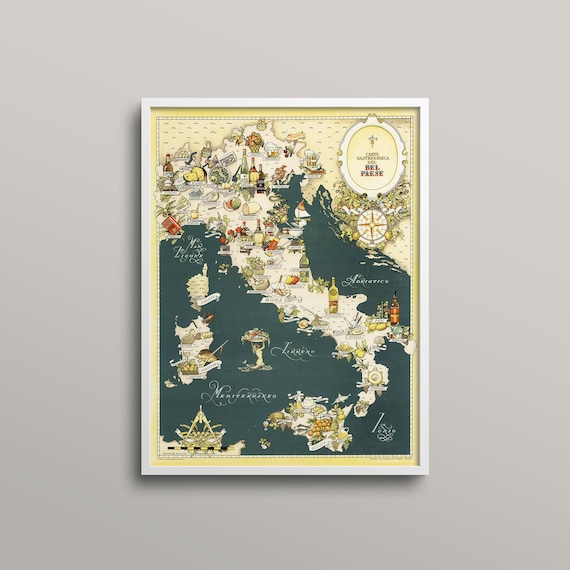 Italy map vintage Italy map gastronomic map Italy food | Etsy