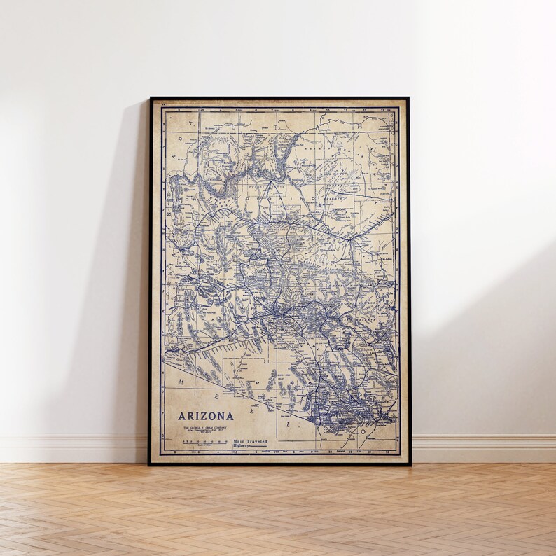 Arizona Map Print: Vintage Blueprint Style (historic 1930s Design) - Etsy