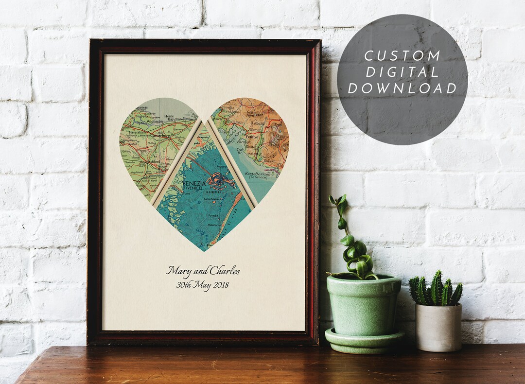 DIGITAL Personalized Map Heart Map Print Anniversary Gift - Etsy Ireland