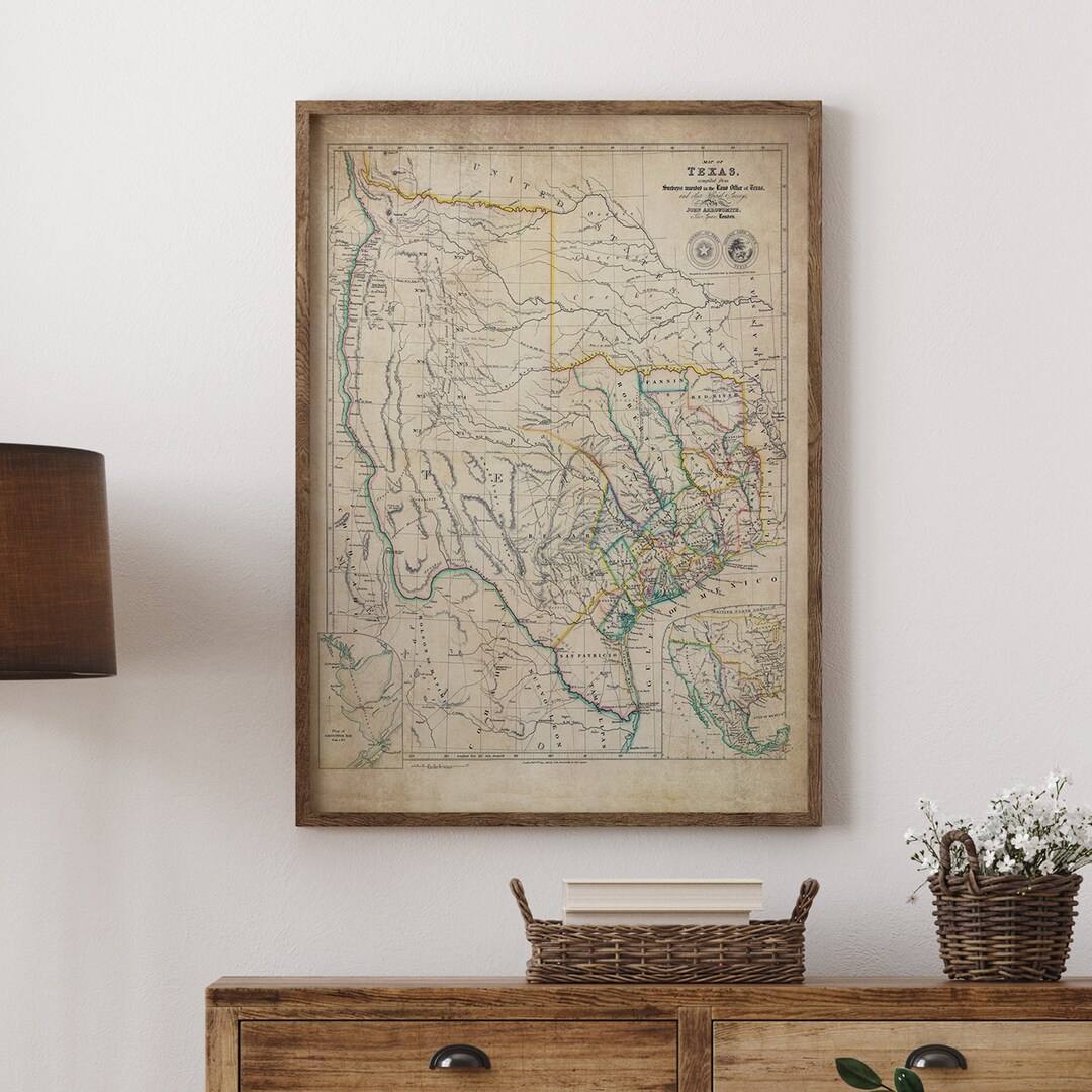 Old Texas Map, Vintage Texas Map, Texas Wall Art, Texas Vintage Map ...