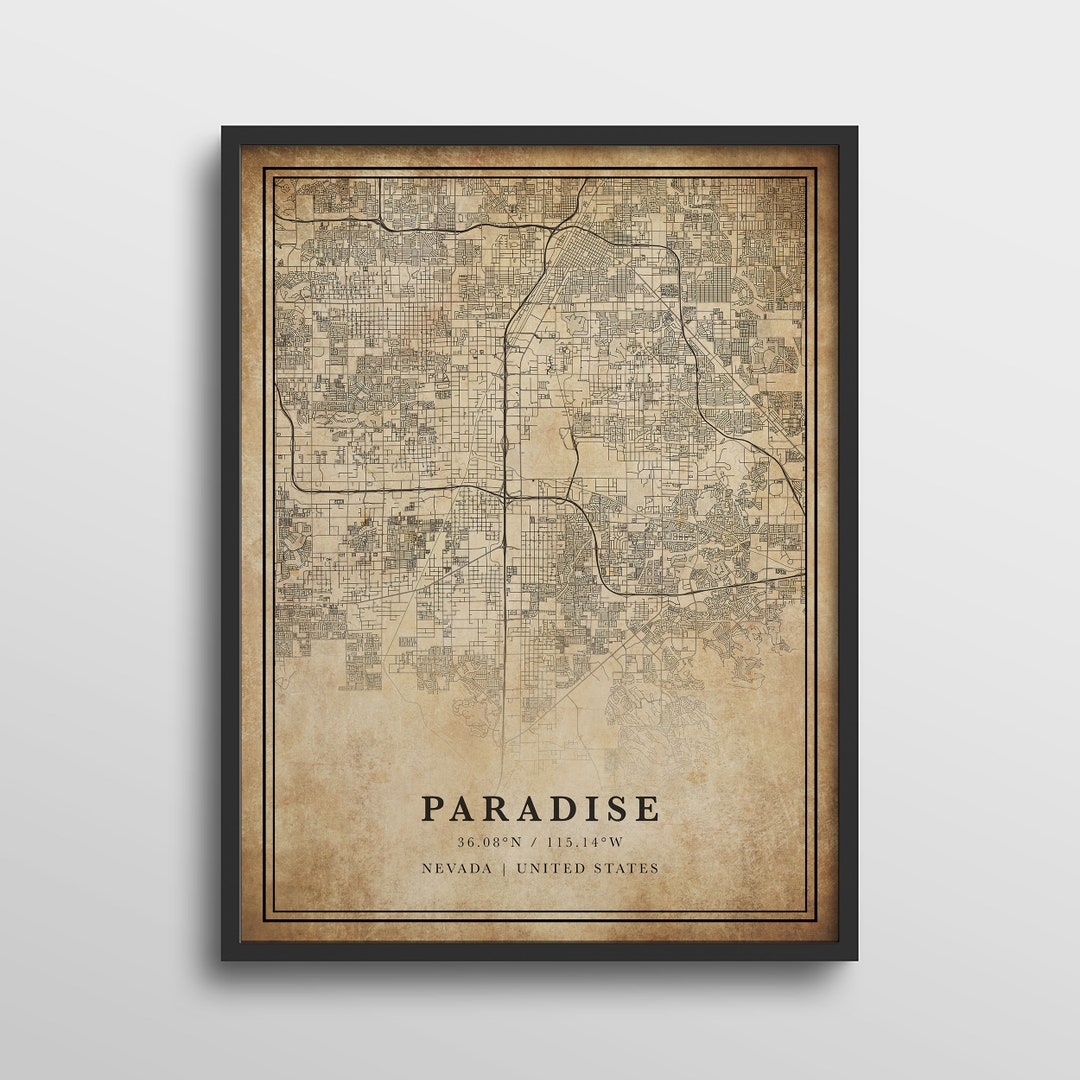 Paradise Map Nevada Paradise Map Print Paradise Map Art - Etsy