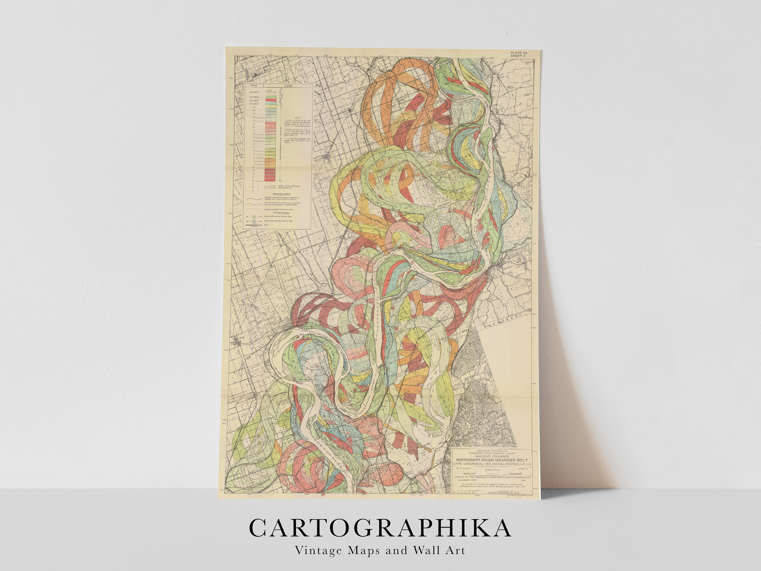 Mississippi River Map: Harold Fisk Vintage Print (12x18, 18x24, 24x36 ...