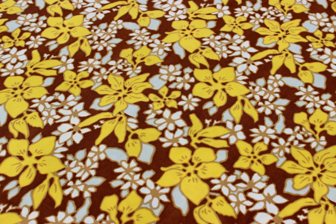 Cute Vintage Retro 70s Fabric: Brown Base With Colorful Floral Pattern ...