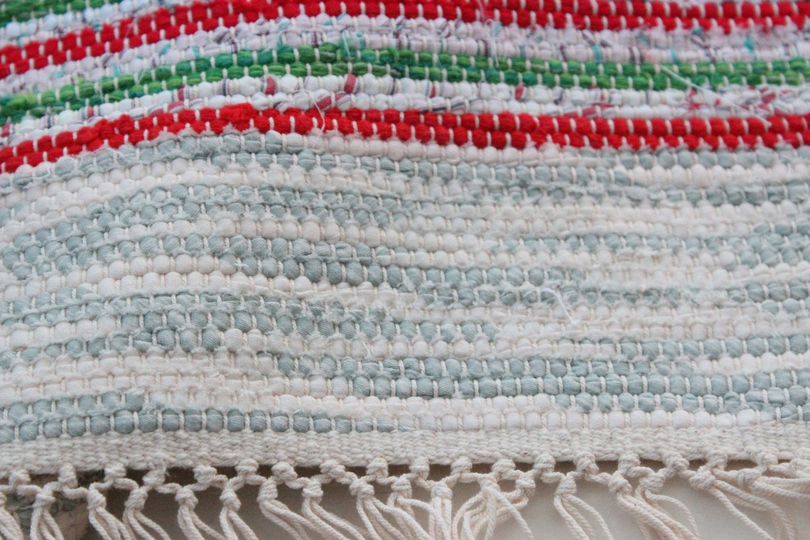 Nice Vintage Handwoven Colorful Striped Rag Rug Carpet Table | Etsy