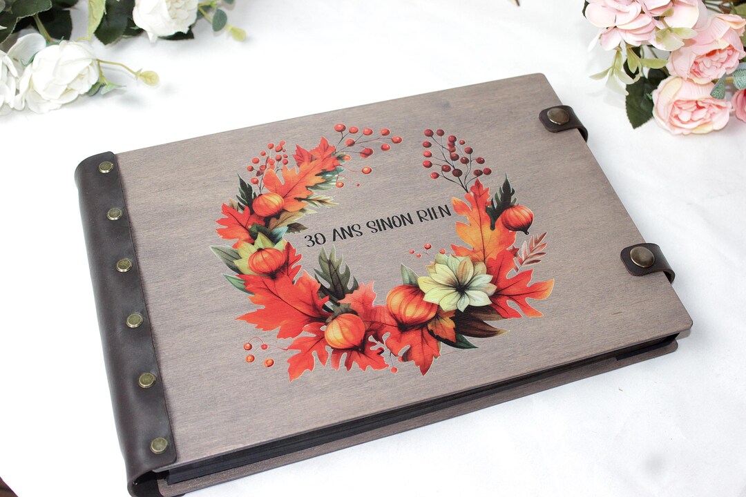 Floral Wedding Scrapbook, Rustic Monogram Photo Album, Custom Wood ...