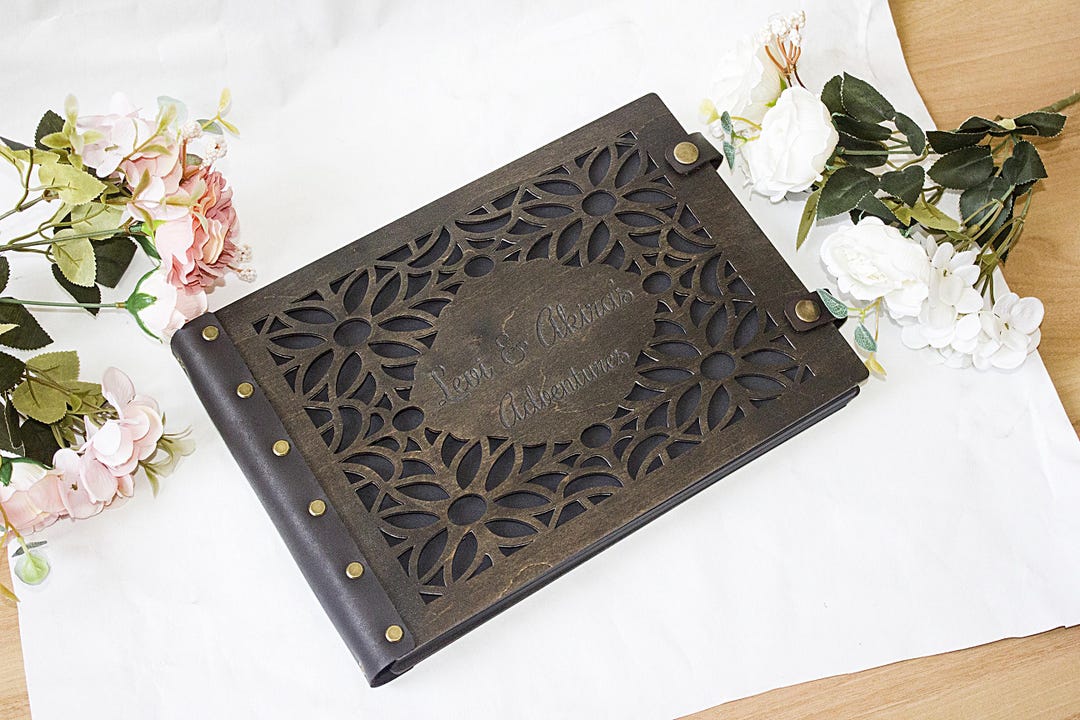 Personalized Wood Photo Album, Engraved Wedding Scrapbook, Custom ...