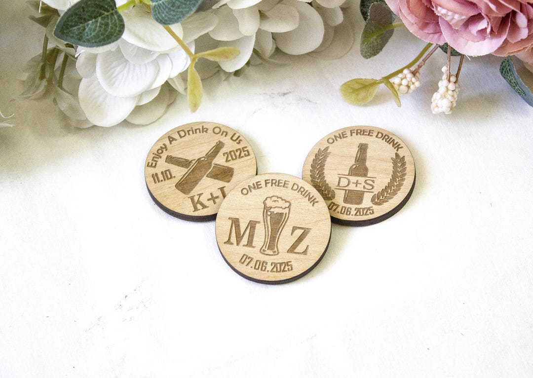 Engraved Wooden Wedding Drink Tokens, Custom Bar Favors - Etsy