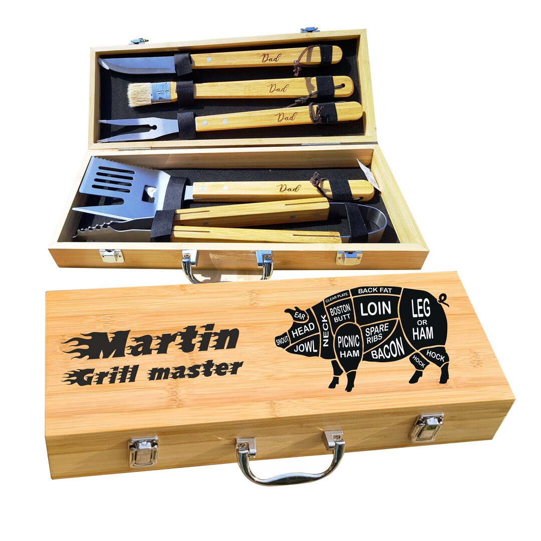 Personalized BBQ Set With Pig Design and 5 Grilling Tools- Engraved ...