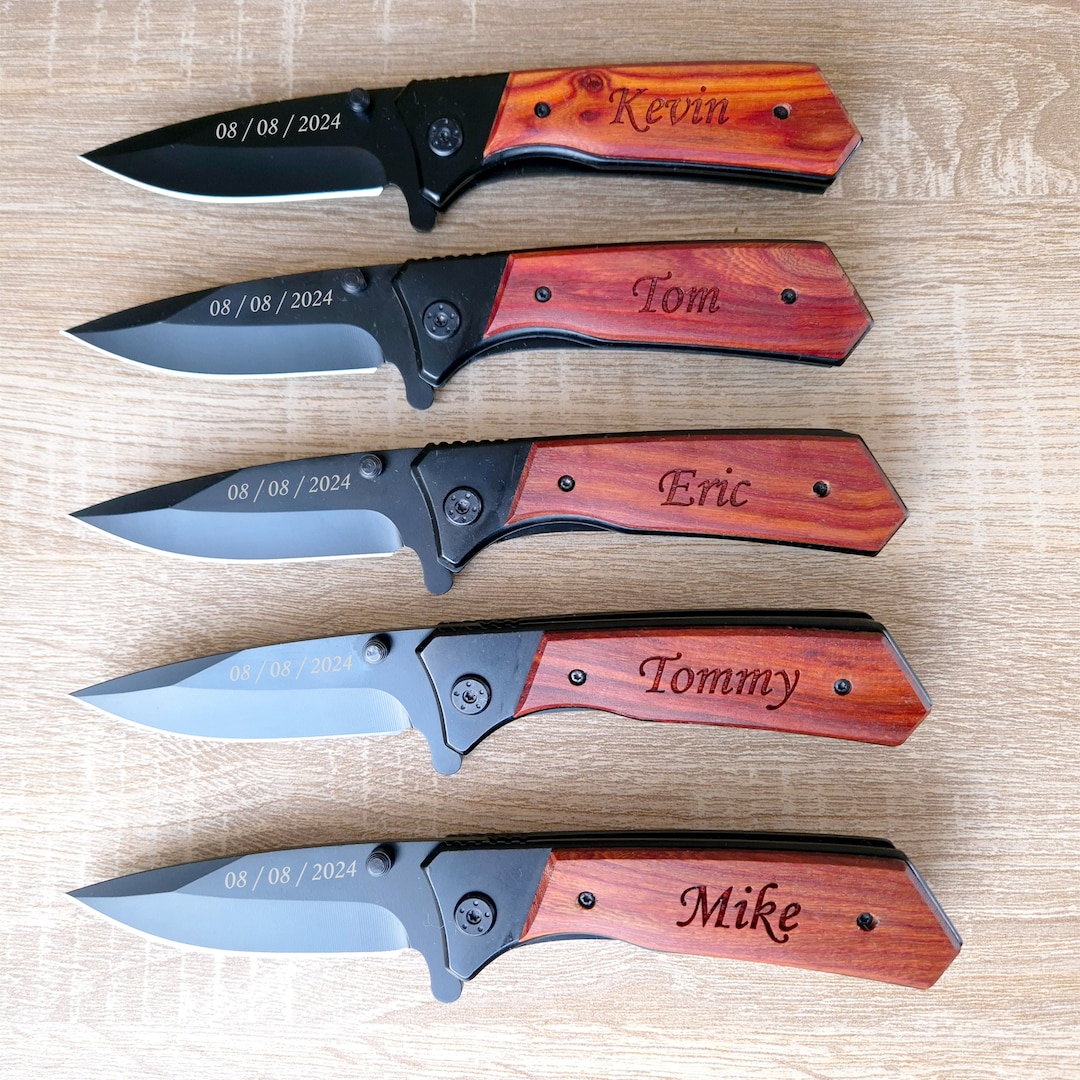 5 SET Customized Pocket Knives. Gift for Him. Gift for Dad, Husband ...