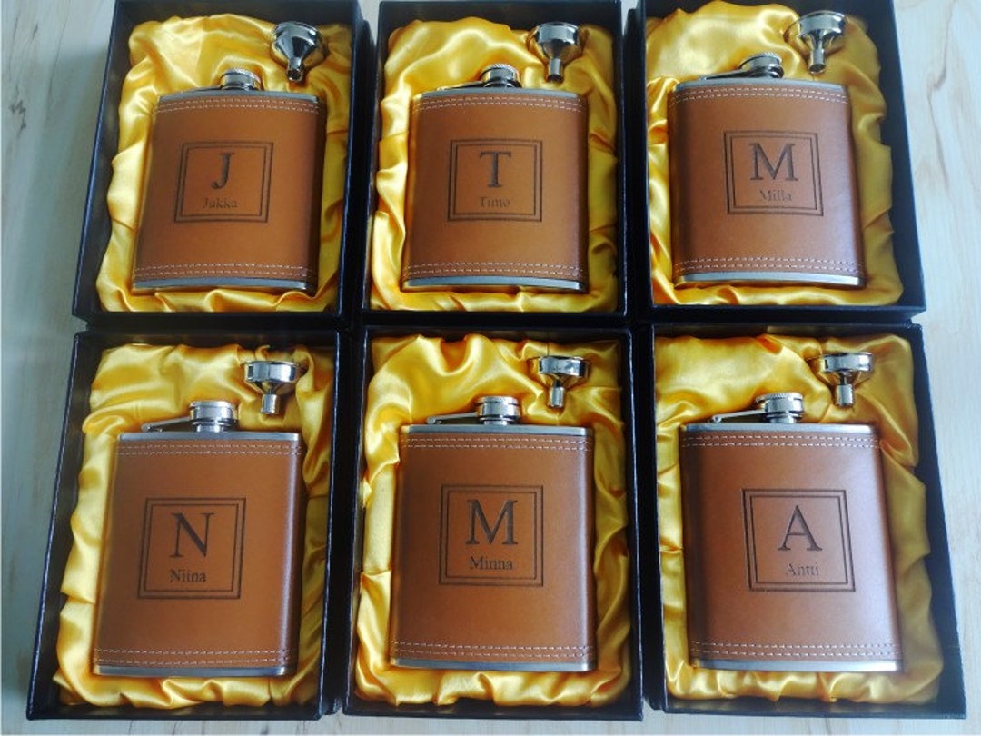 6 Personalized Flasks SET for Groom, Groomsmen, Dad, Husband, Brother ...