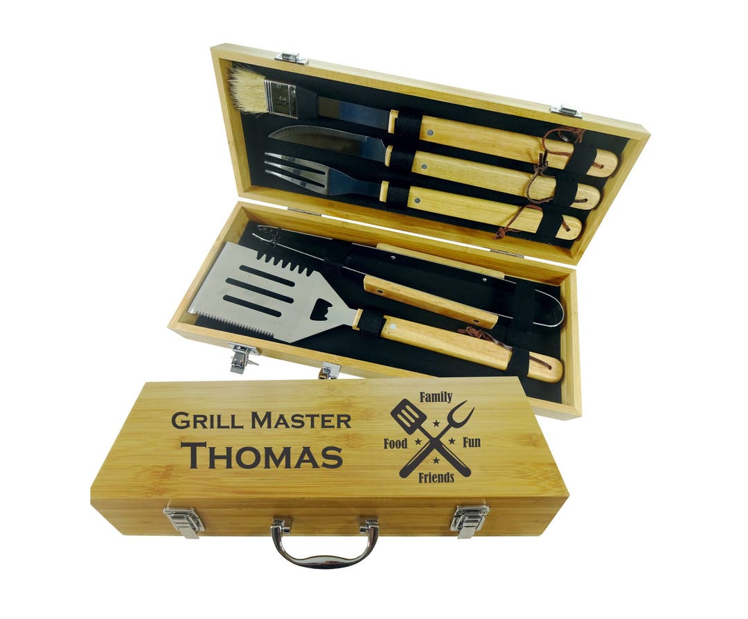 Personalized Barbecue Set With 5 Tools Spatula Fork Tongs Knife Brush ...