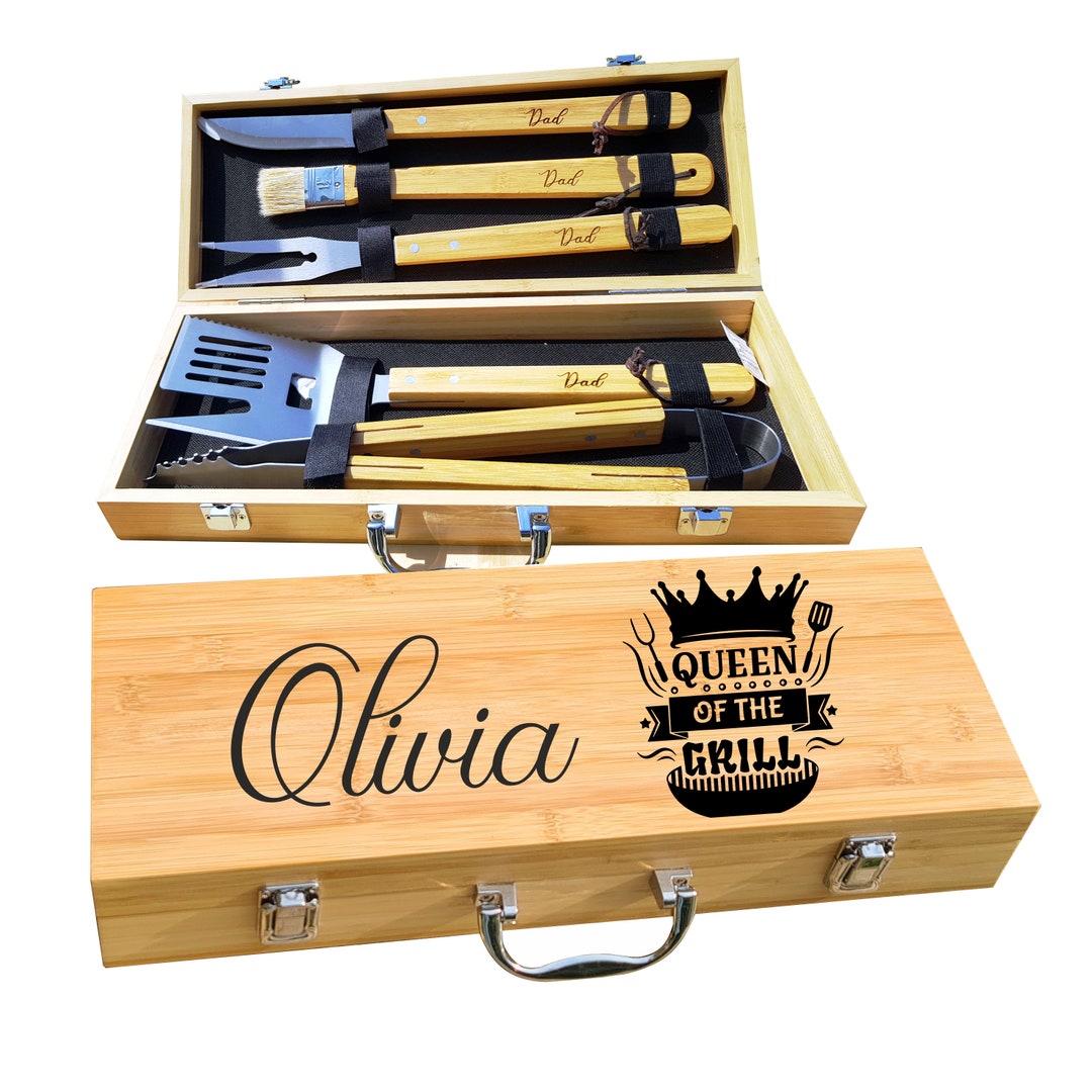 Personalized Grill Set With 5 Utensils Queen of the Grill Custom ...