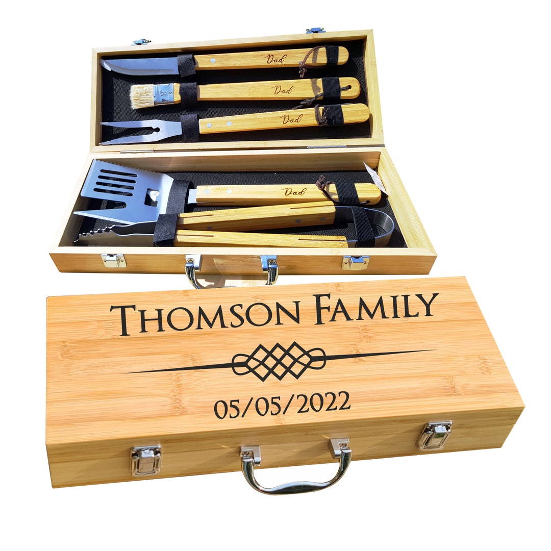 Grill Gift Set With 5 Grilling Tools in Bamboo Case | Personalized BBQ ...