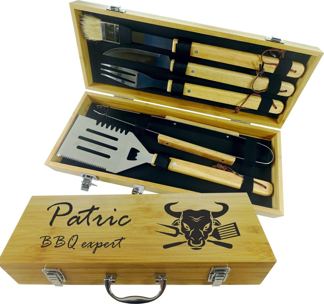 Personalized Grill Set With Bull Design and 5 Grilling Tools- Engraved ...