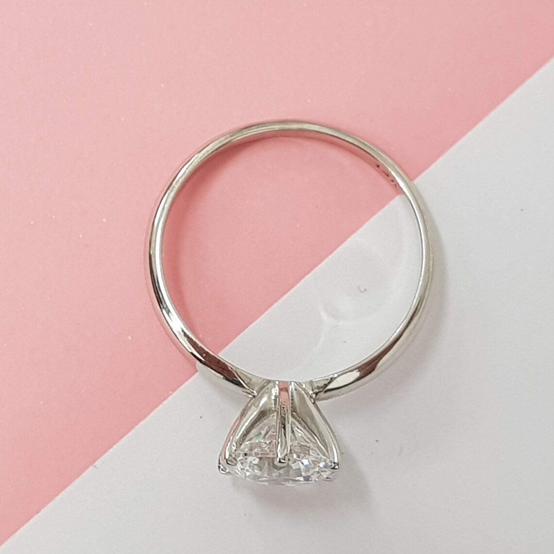 Simple Engagement Ring Real Diamond Round Cut Minimalist - Etsy