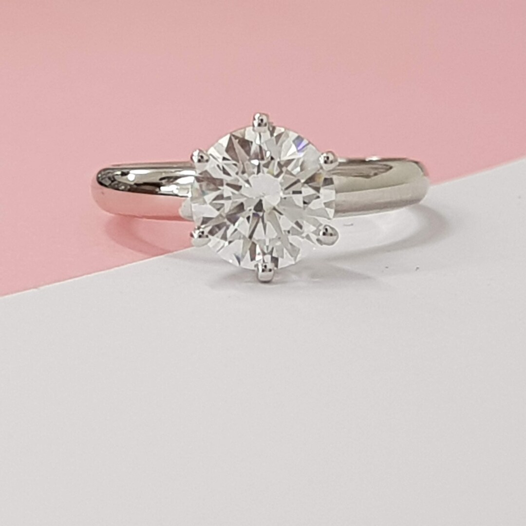 Simple Engagement Ring Real Diamond Round Cut Minimalist Solitaire Ring ...