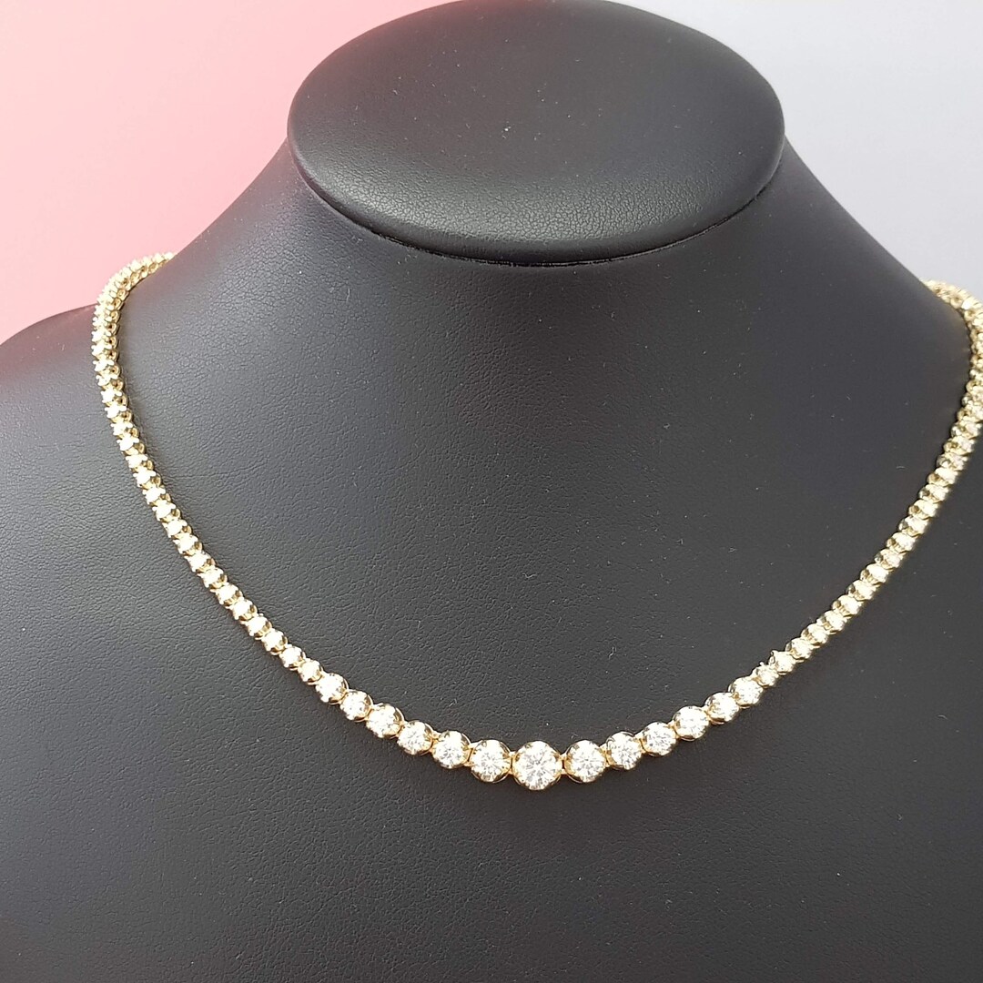 Real Diamond Graduated Tennis Necklace 7.25 Ct 14k Yellow Gold D VS1 ...