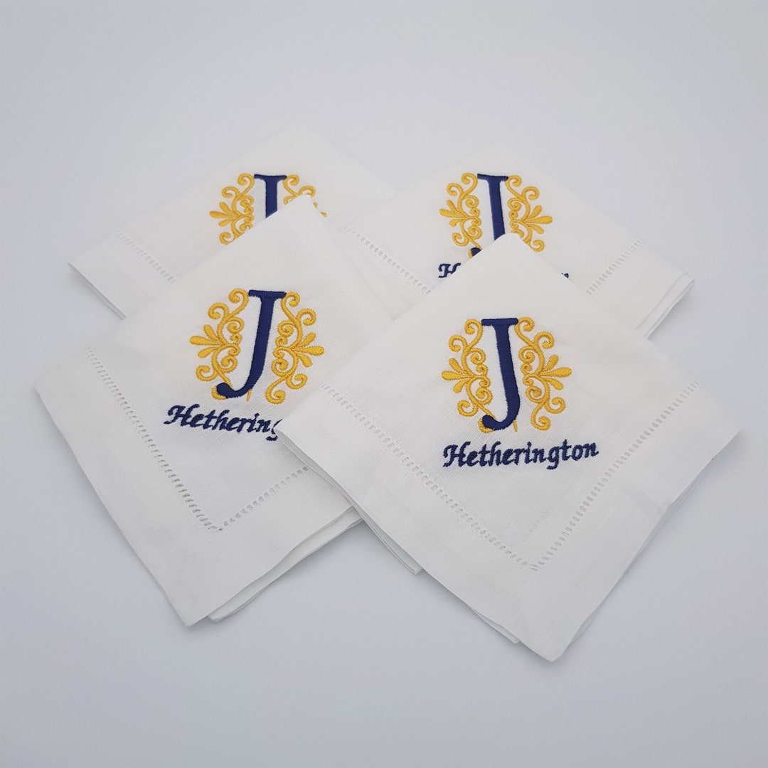 Personalised Linen Napkins Set of 4 Monogram / Embroidered Cloth Napkin ...