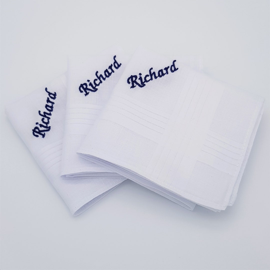 Personalised Handkerchief With Name - WHITE Embroidered Hanky - 100% ...