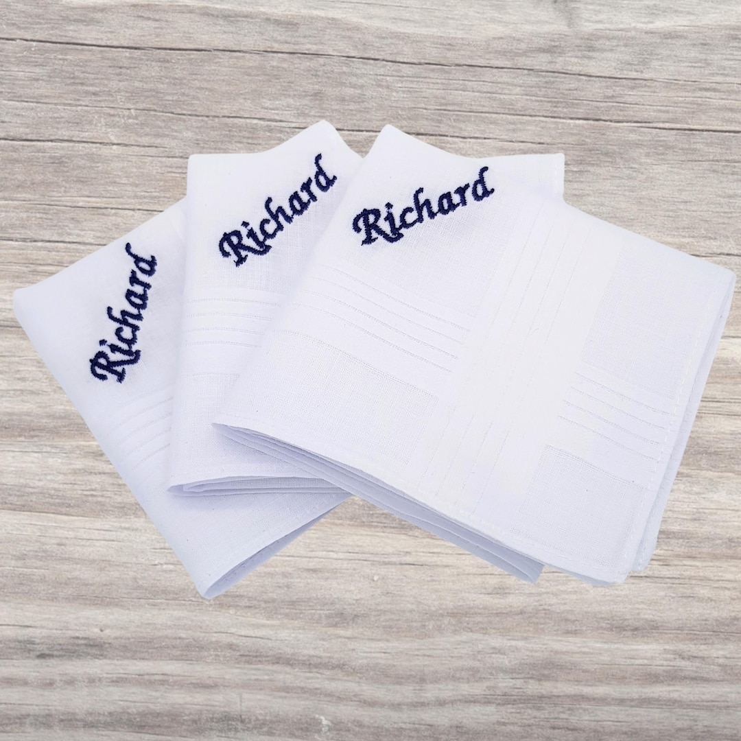 Personalised Handkerchief With Name - WHITE Embroidered Hanky - 100% ...