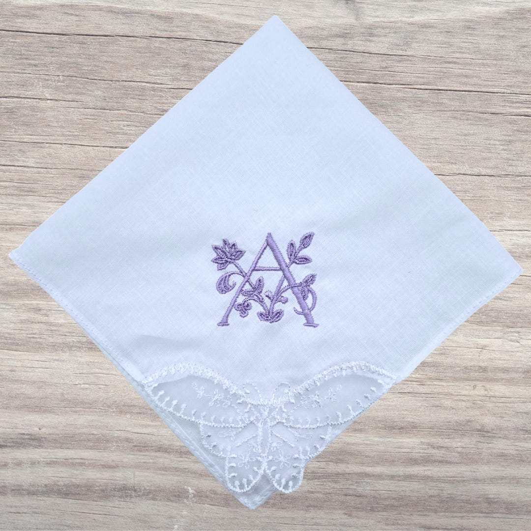 Ladies Personalised Embroidered Handkerchief - Butterfly Hanky With ...